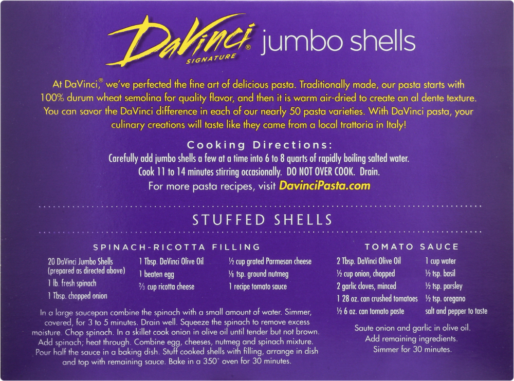 Jumbo Shells - DaVinci - World Finer Foods
