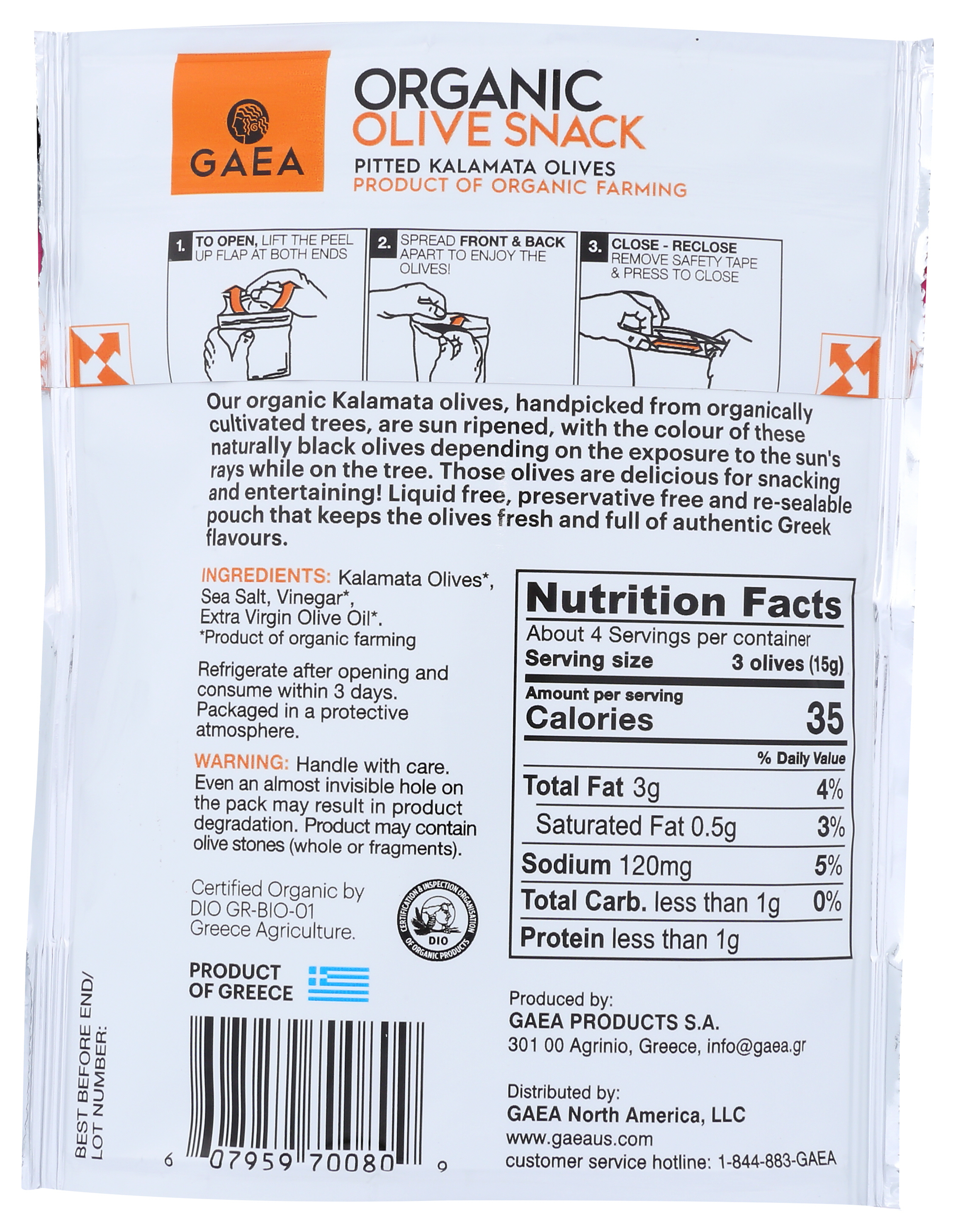 Organic Pitted Kalamata Olives in Snack Pack